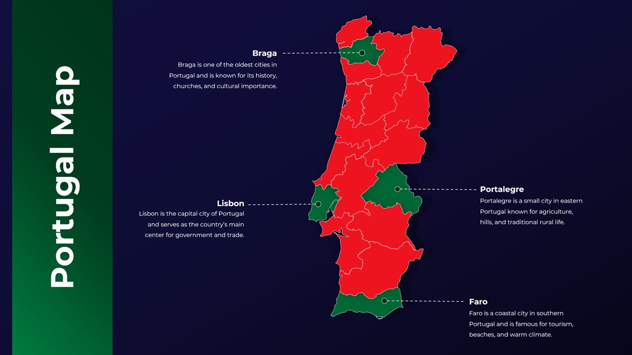 Editable Portugal Map Template for PowerPoint & Google Slides
